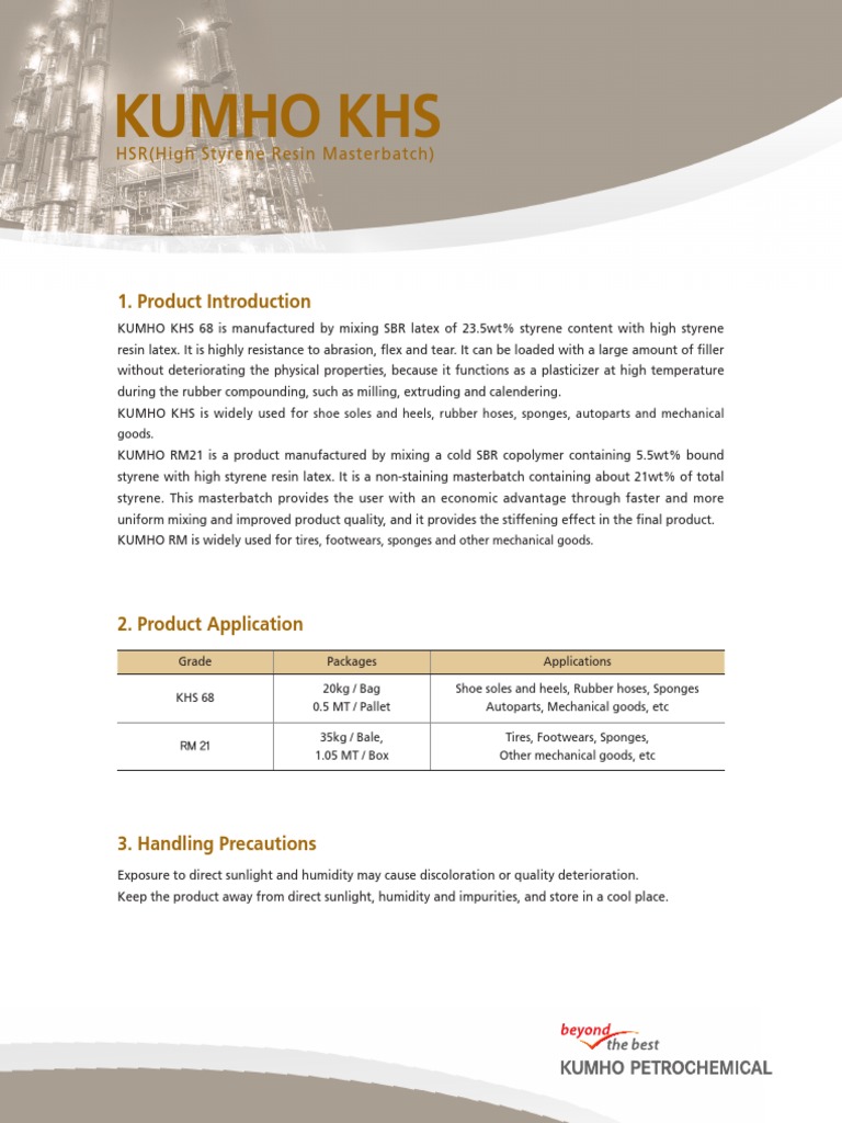 Kumho KHS: HSR (High Styrene Resin Masterbatch) | PDF | Natural Rubber ...