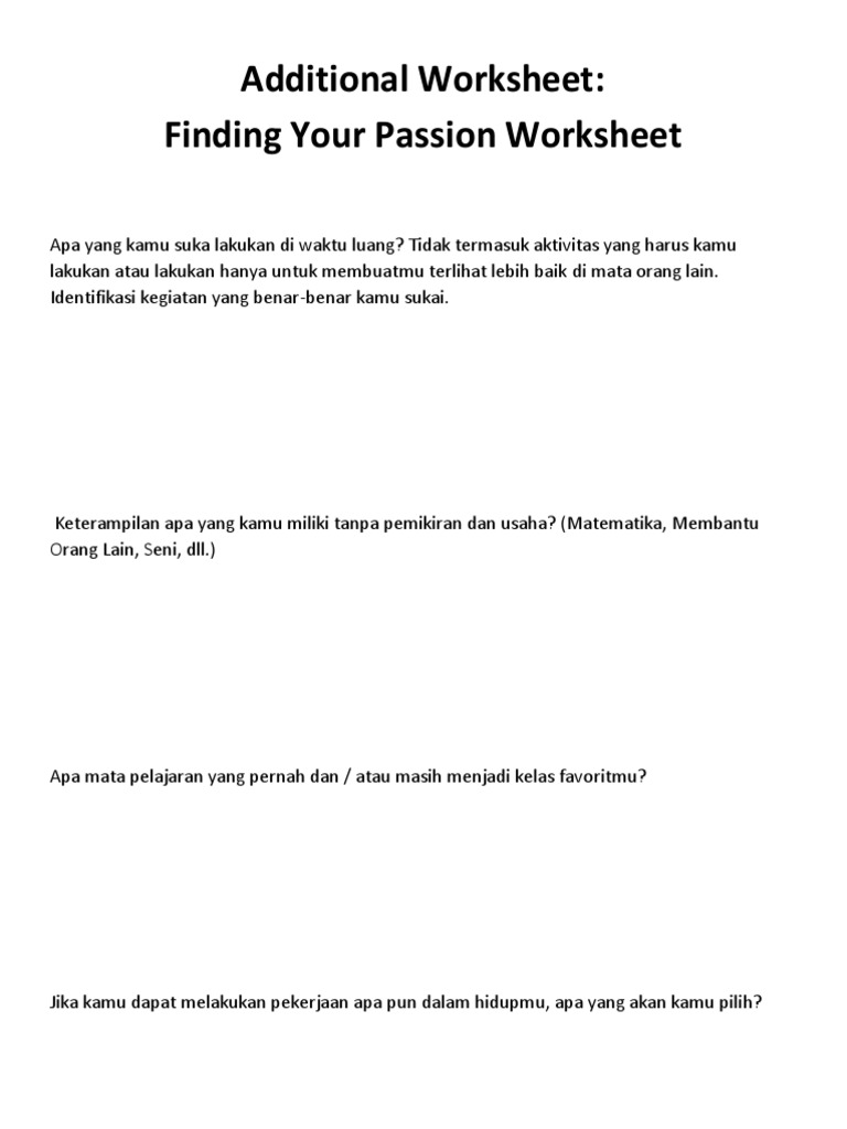 Additional Worksheet - Finding Your Passion Worksheet | PDF