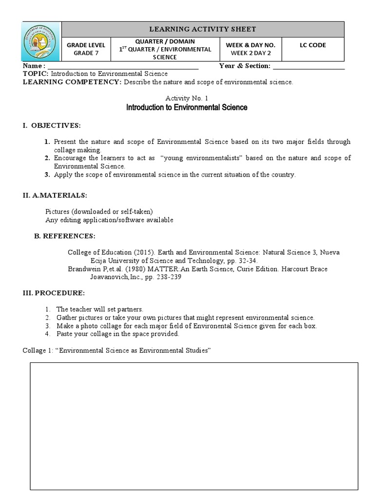 Grade 7 Environmental Science Activities | PDF | Food Web | Ecology
