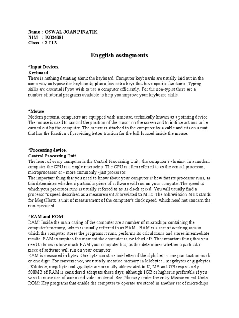 English Task Assignments Summarize Oswal | PDF | Printer (Computing) | Computer Keyboard