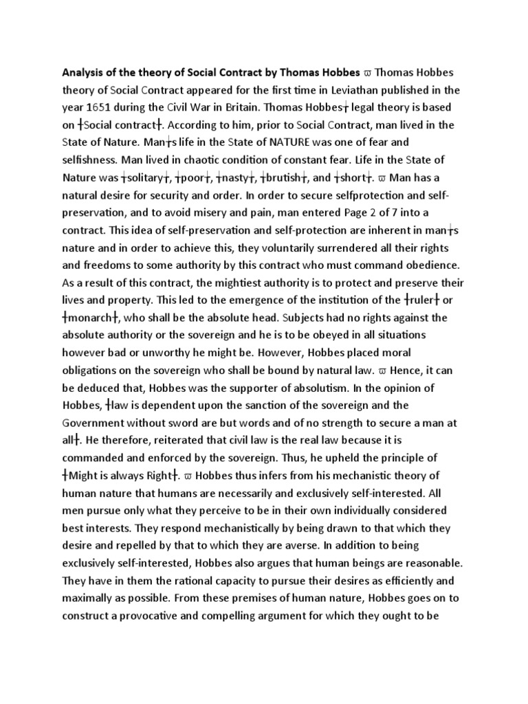 Analysis of The Theory of Social Contract by Thomas Hobbes | PDF ...