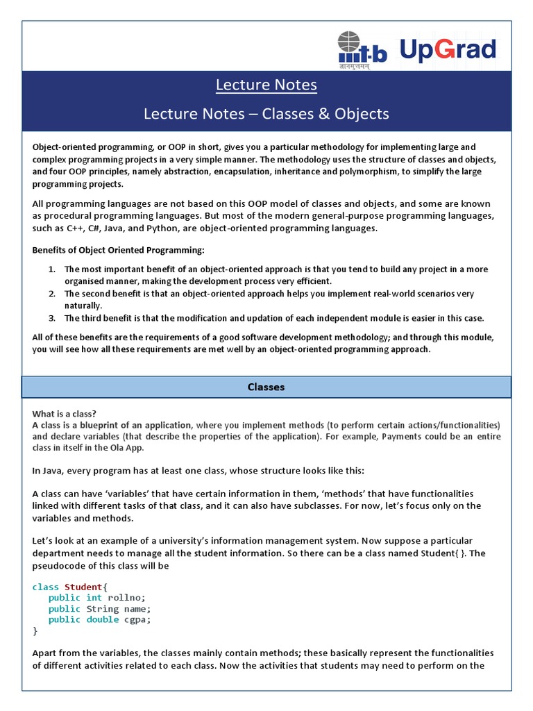 Lecturenotes Classesandobjects Pdf Method Computer Programming 4570