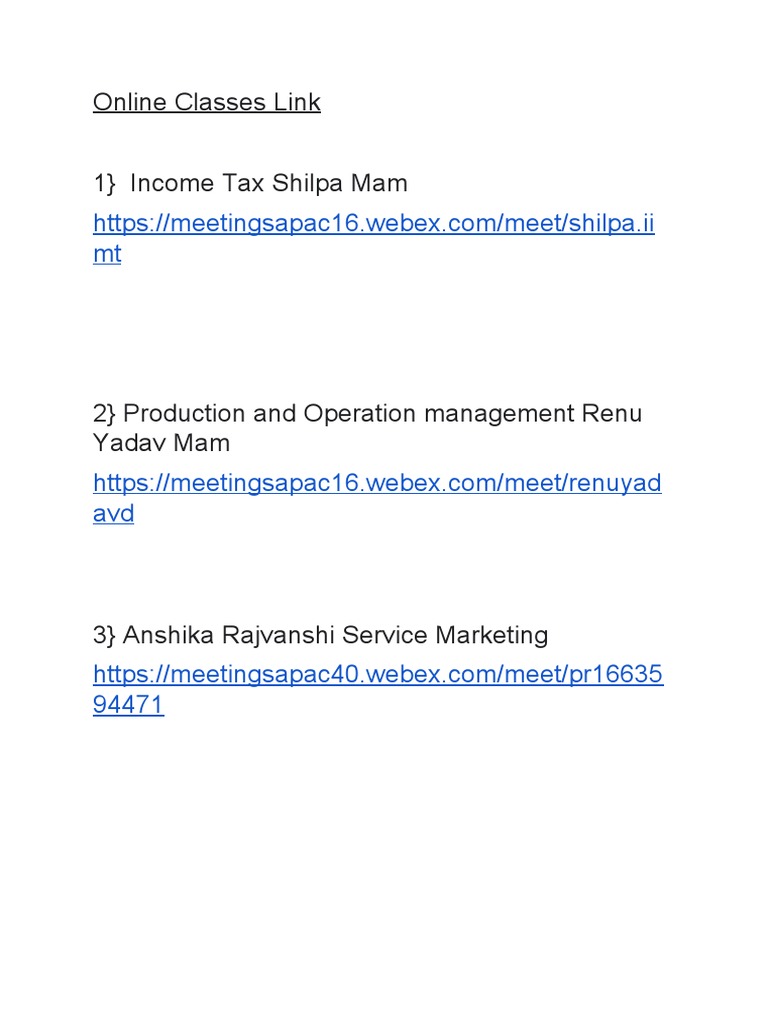 Online Classes Link | PDF