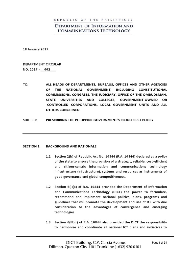 Signed DICT-Circular 2017-002 CloudComp 2017feb07 | PDF | Service Level Agreement | Cloud Computing