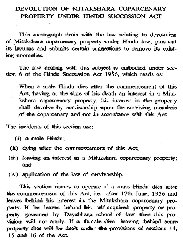 Mitakshra Coparcenery Property - Under Succession Act | PDF ...