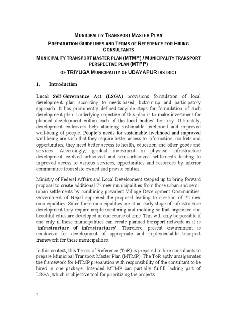 Developing a Municipal Transport Master Plan: Guidelines for Hiring ...