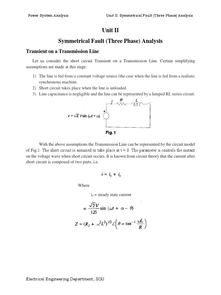 Unit II Symmetrical Fault (Three Phase) Analysis: Transient On A Transmission Line | PDF ...