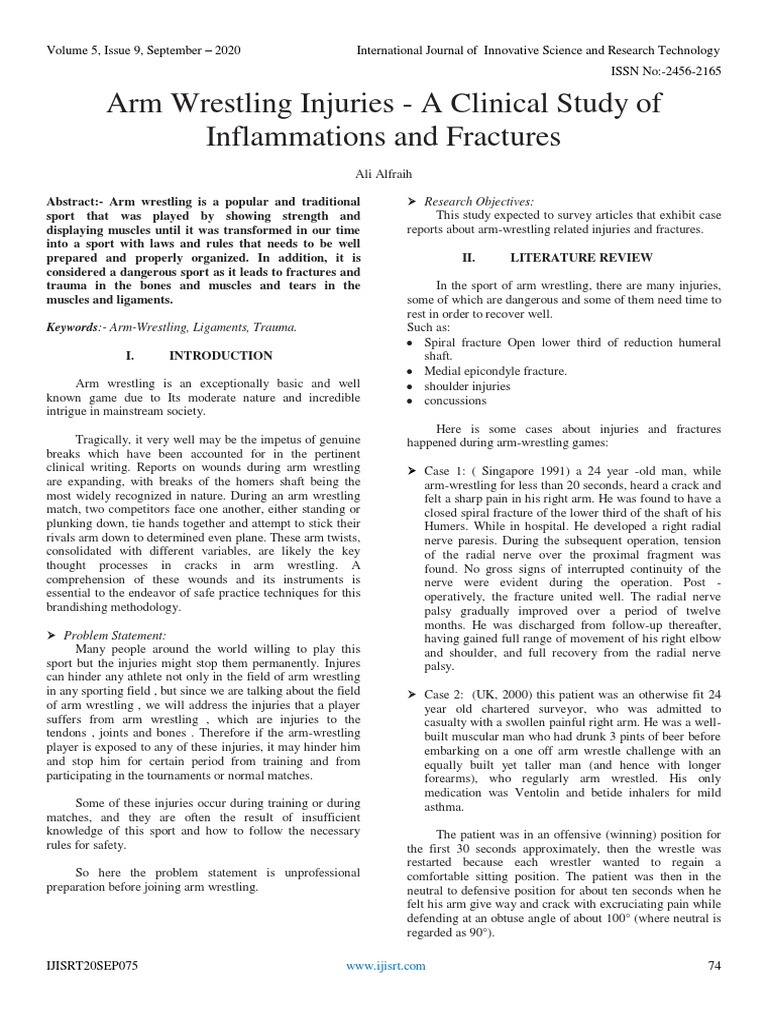 Arm Wrestling Injuries - A Clinical Study of Inflammations and ...
