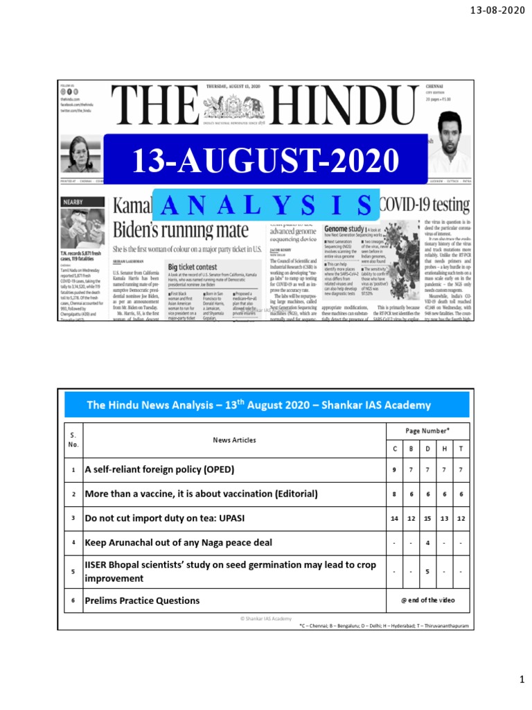 13-08-2020 - The Hindu Handwritten Notes | PDF | Plant Hormone | Plants