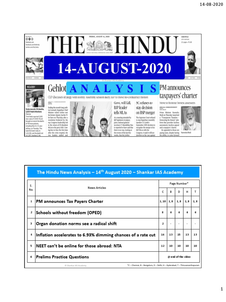14-08-2020 - The Hindu Handwritten Notes | PDF | Organ Donation | Organ ...