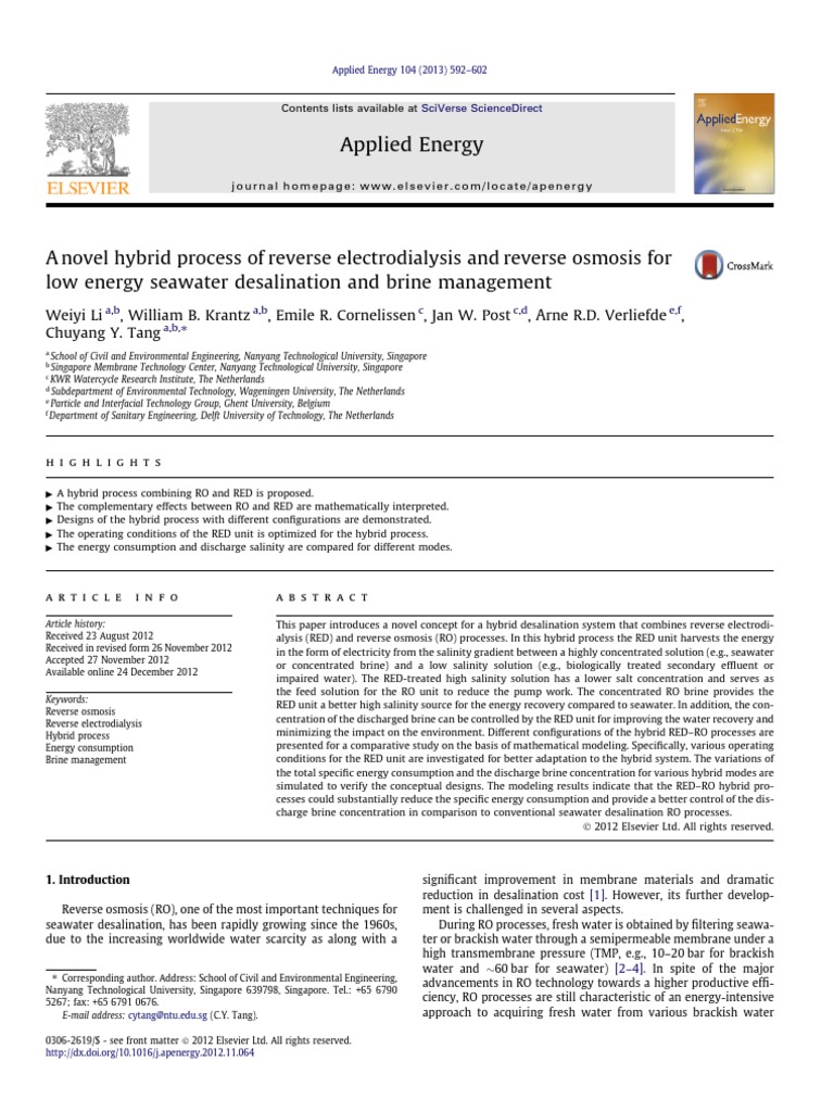 (2013) A Novel Hybrid Process of Reverse Electrodialysis and Reverse Osmosis For Low Energy ...