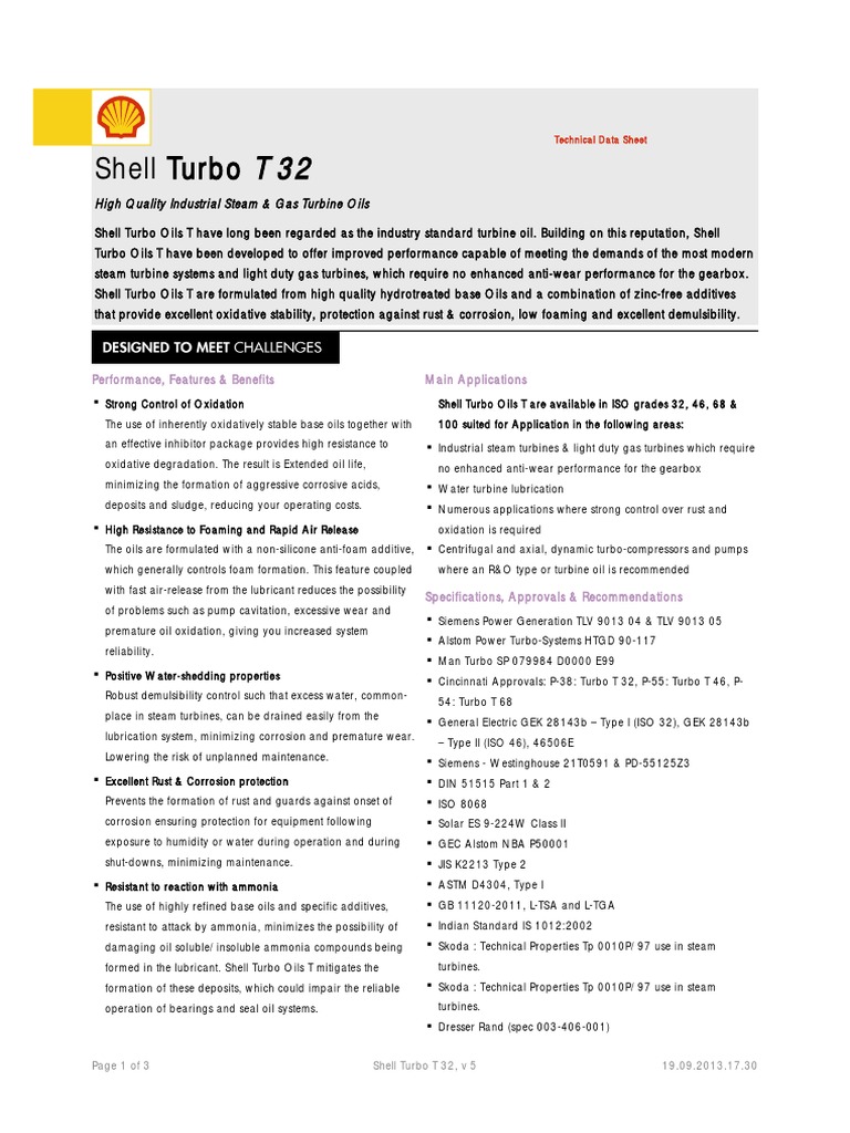 Shell Turbo T32: Performance, Features & Benefits Main Applications ...