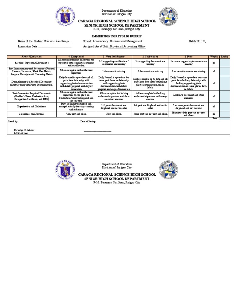 Assessing Student Performance: An Immersion Portfolio Rubric for ...