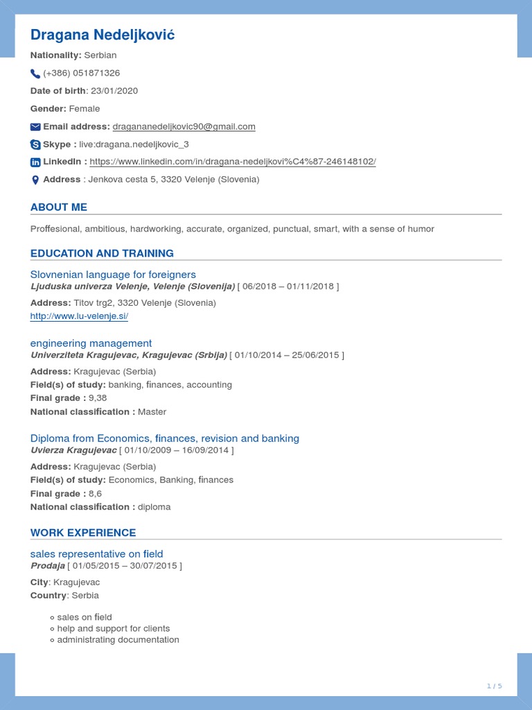 Dragana Nedeljković: About Me | PDF | Invoice | Payments