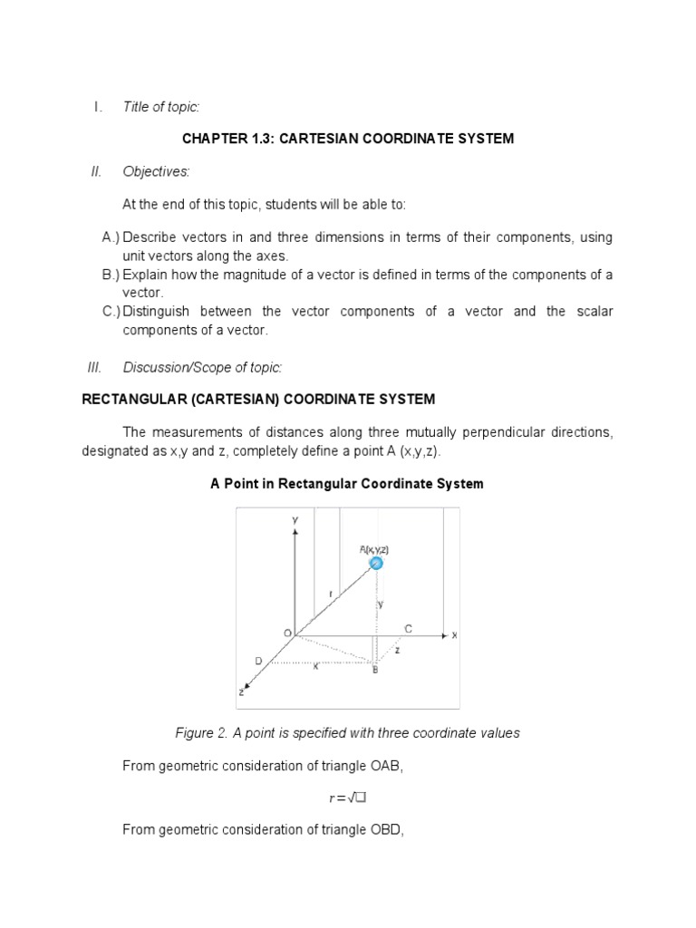 Chapter1.3 - Cartesian Coordinate System | PDF | Cartesian Coordinate ...