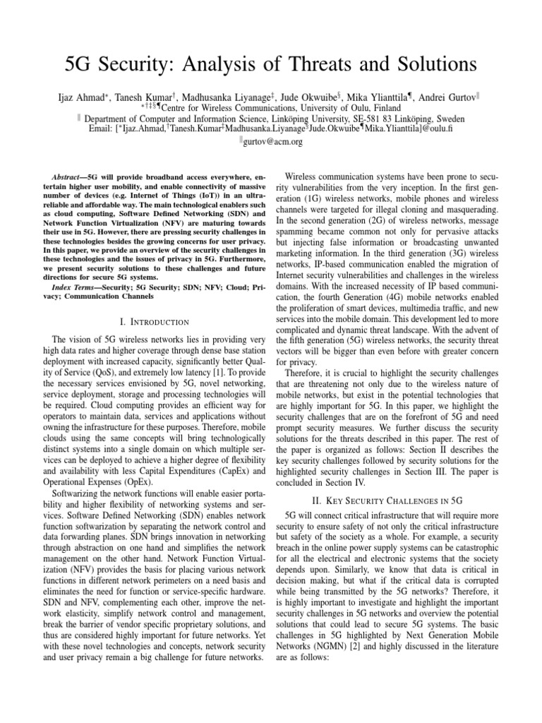 Securing 5g An Analysis Of Emerging Security Threats And Potential Solutions In 5g Networks