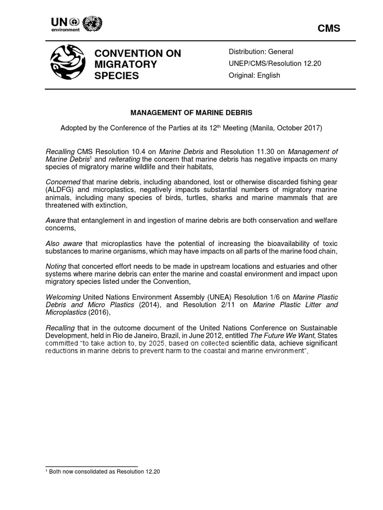 CMS Convention On Migratory Species: Management of Marine Debris | PDF ...