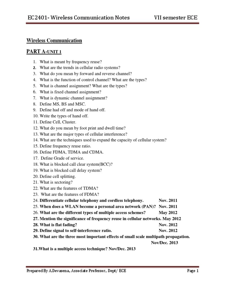 EC2401-Wireless Communication Notes VII Semester ECE | PDF | Modulation ...