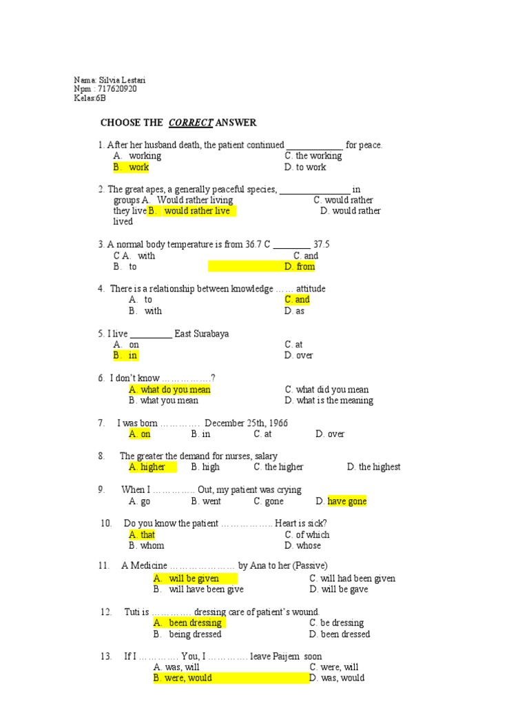 CT Answer Key for English Exercises | PDF