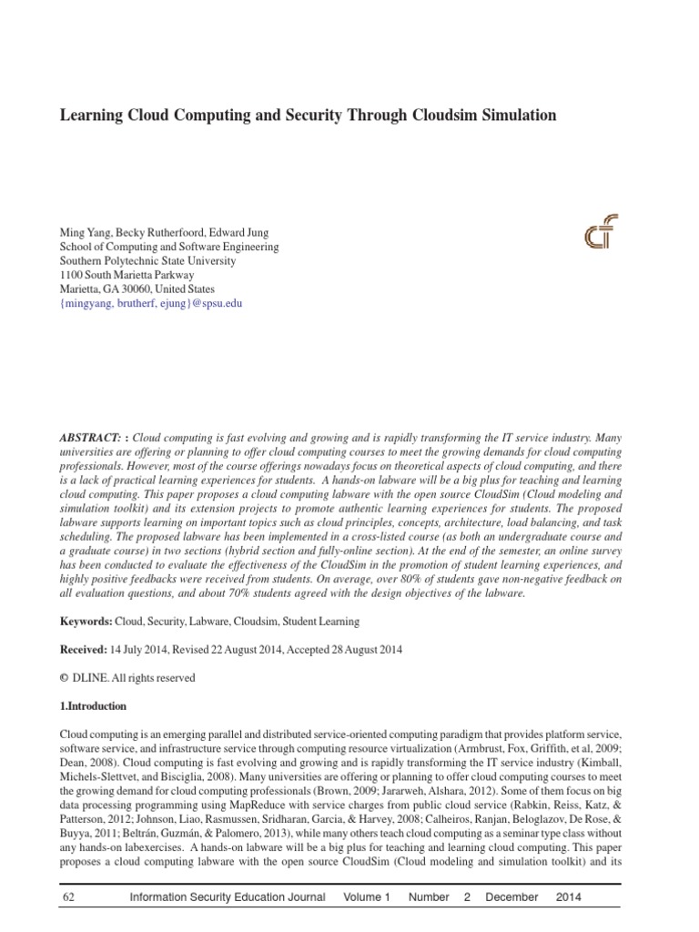 Learning Cloud Computing and Security Through Cloudsim Simulation | PDF | Platform As A Service ...
