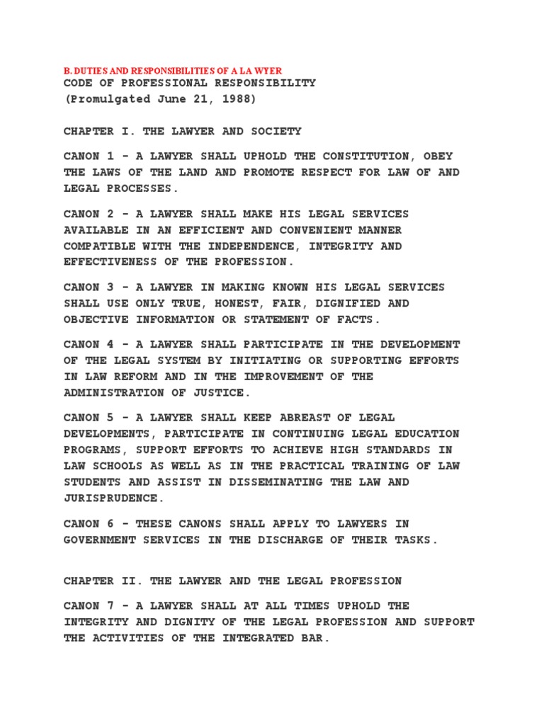 DUTIES AND RESPONSIBILITIES OF A LAWYER Notes For The Bar Exam ...