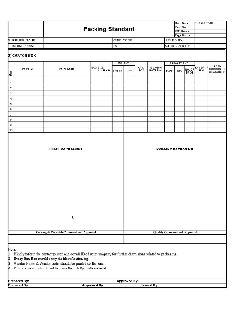 Packing Standard | PDF