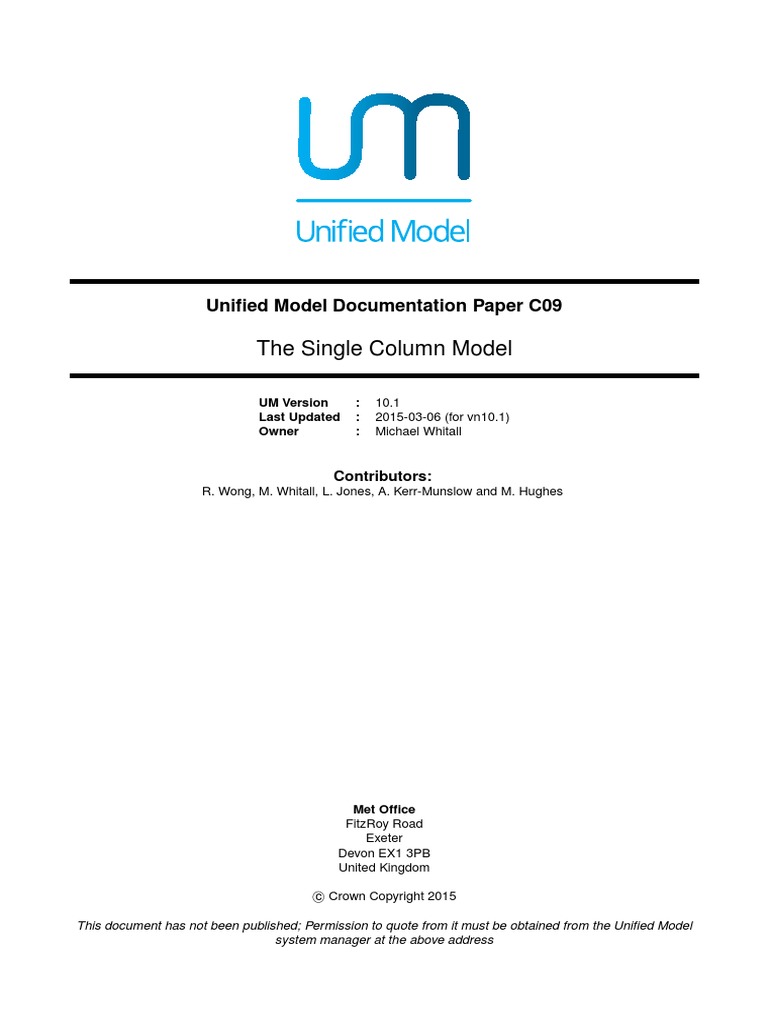The Single Column Model: Unified Model Documentation Paper C09 | PDF ...