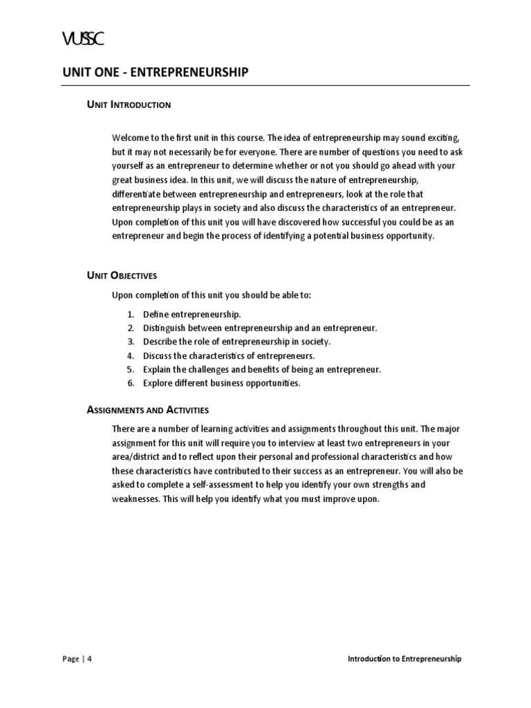 Unit One Entrepreneurship | PDF | Entrepreneurship | Innovation