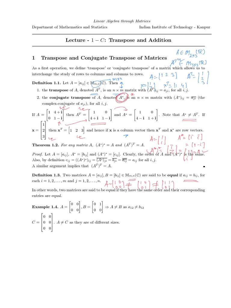 Matrix Transpose Addition 0 | PDF | Matrix (Mathematics) | Mathematical ...