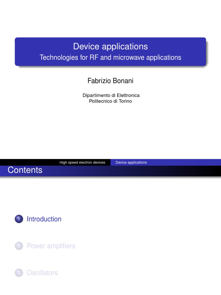 Device Applications: Technologies For RF and Microwave Applications ...
