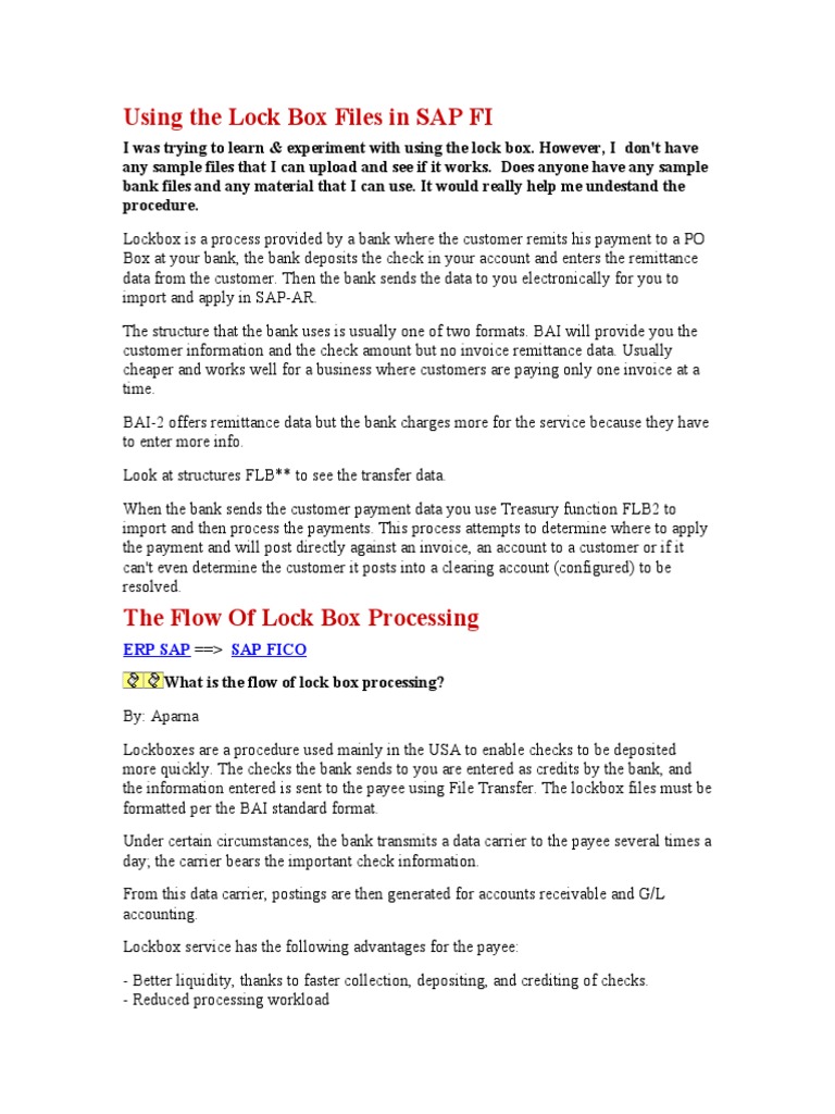 Lockboxfile 1 | PDF | Cheque | Payments