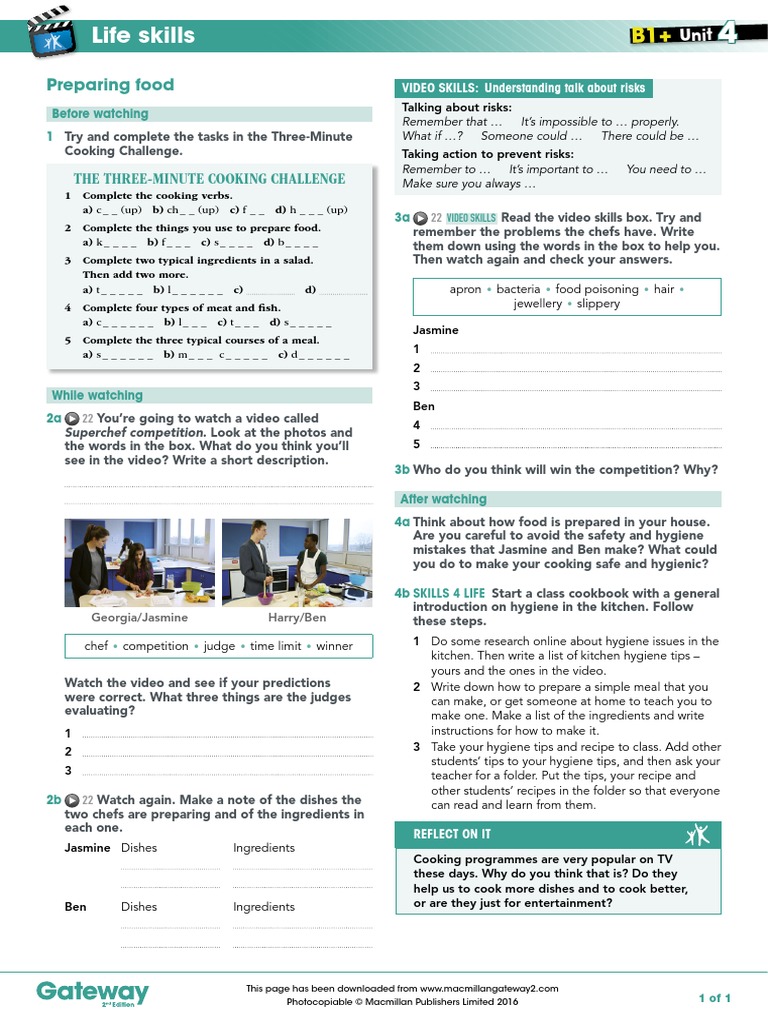 B1+ UNIT 4 Life Skills Video Worksheet | PDF | Recipe | Cookbooks