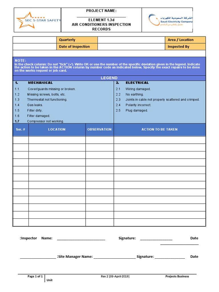 Air Conditioning Inspection Record | PDF