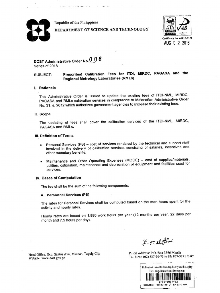 AO006 2018 New Calibration Fees | PDF | Calibration | Resistor