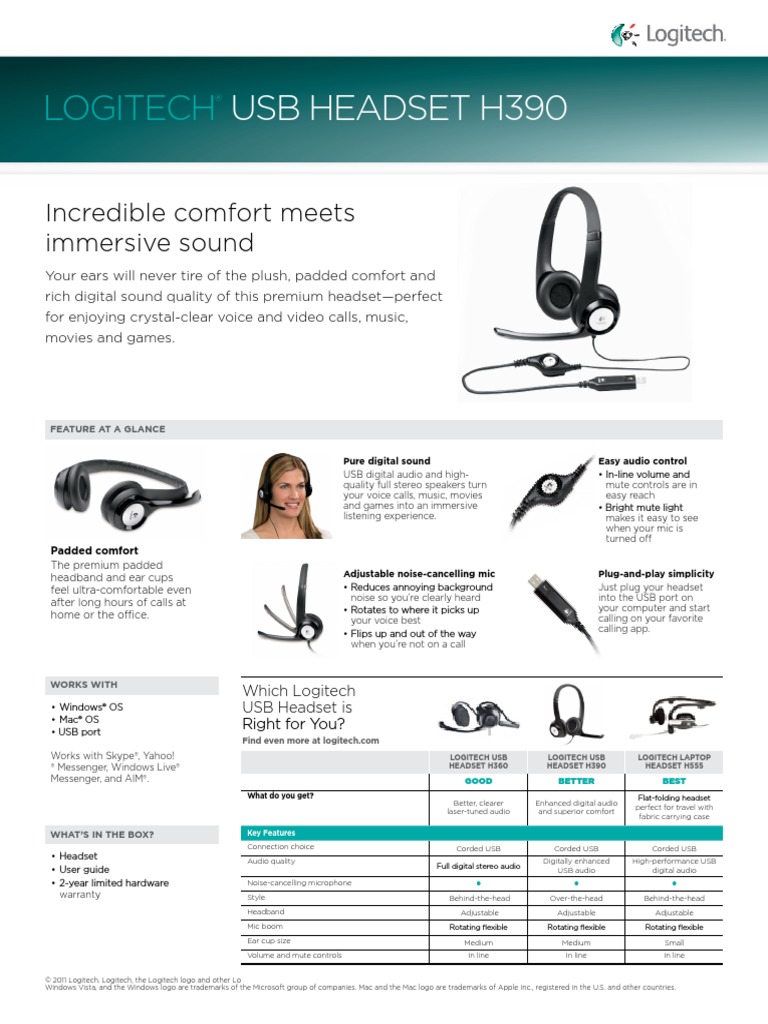 Usb Headset H390: Logitech | PDF | Headphones | Usb