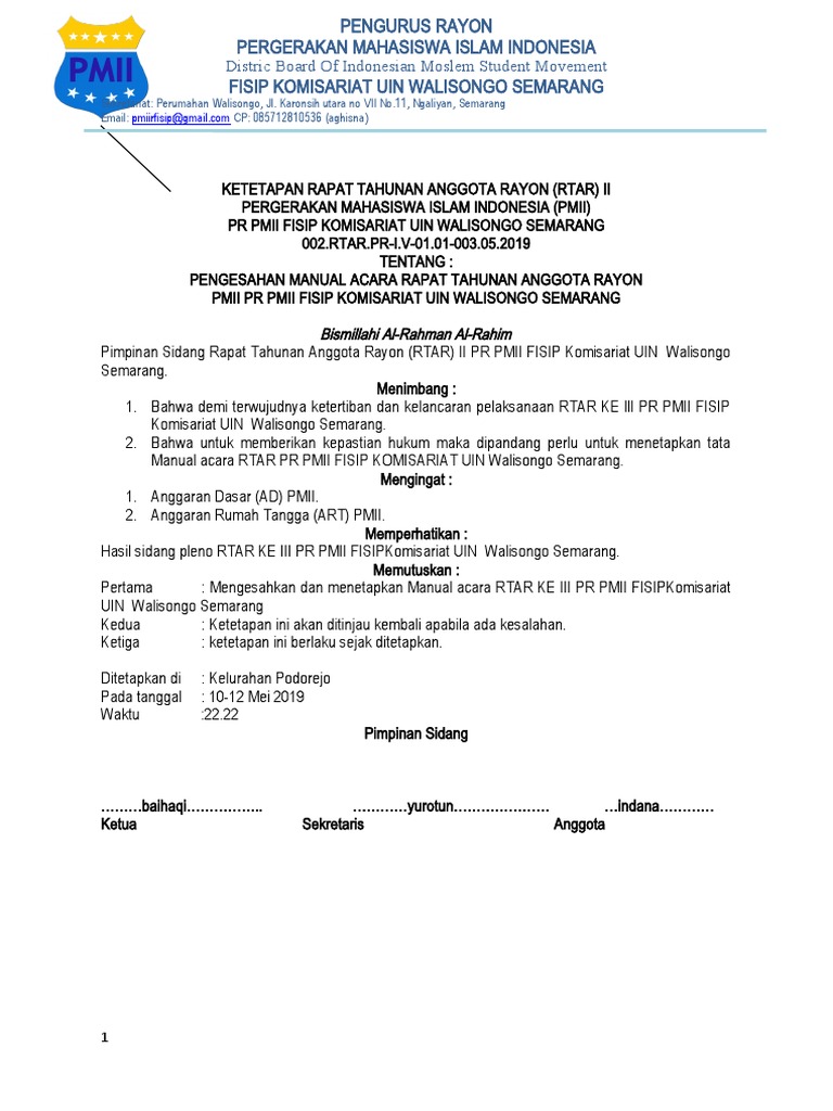 Manual Acara RTAR PMII UIN Walisongo | PDF | Pengelolaan Keuangan & Uang