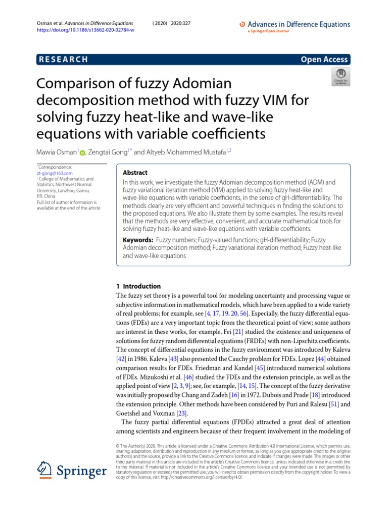 Comparison of Fuzzy Adomian Decomposition Method W PDF | PDF | Calculus Of Variations | Partial ...