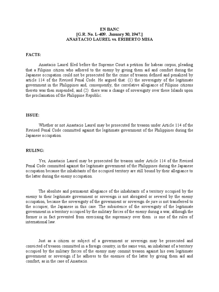 Laurel vs. Misa: Treason Case Ruling | PDF