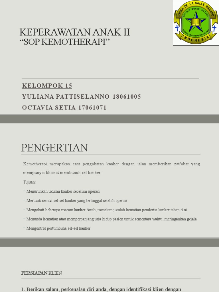 Kep - Anak PPT Kelompok 15 Sop Kemoterapi | PDF | Kesehatan Holistik