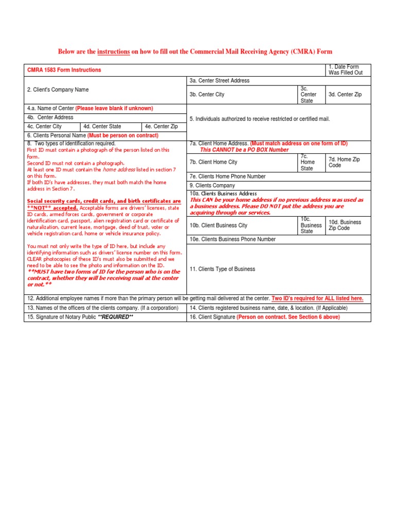 Below Are The Instructions On How To Fill Out The Commercial Mail ...
