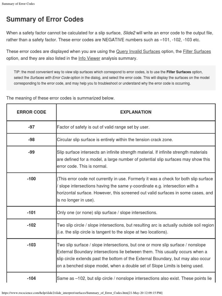 Summary of Error Codes | PDF | Strength Of Materials | Solid Mechanics