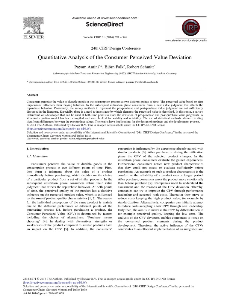Quantitative Analysis of The Consumer Perceived Value Deviation | PDF ...