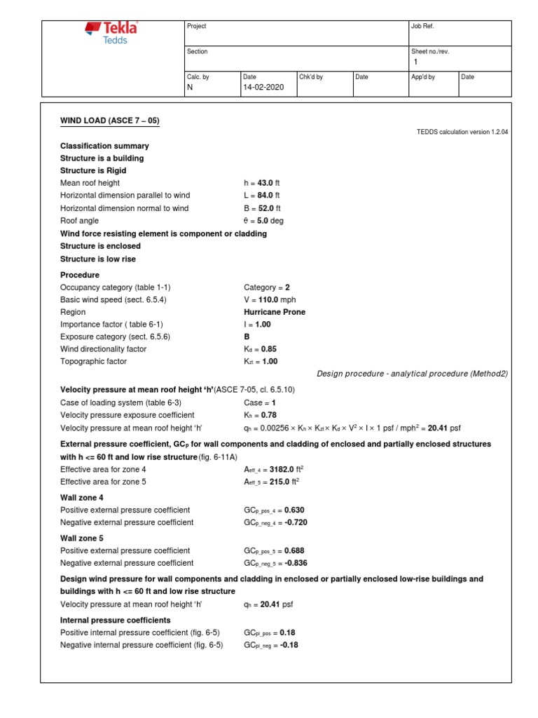 Wind Load-Components and Cladding Example | PDF | Pressure | Classical ...