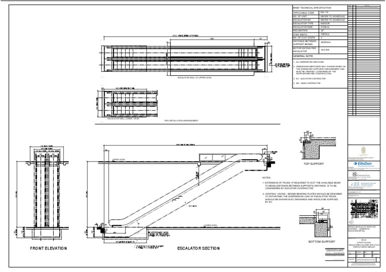 Front Elevation Escalator Section: General Note | PDF | Escalator | Civil Engineering