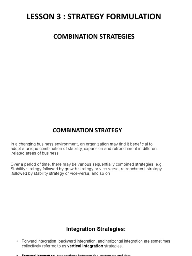 Lesson 3: Strategy Formulation: Combination Strategies | PDF ...