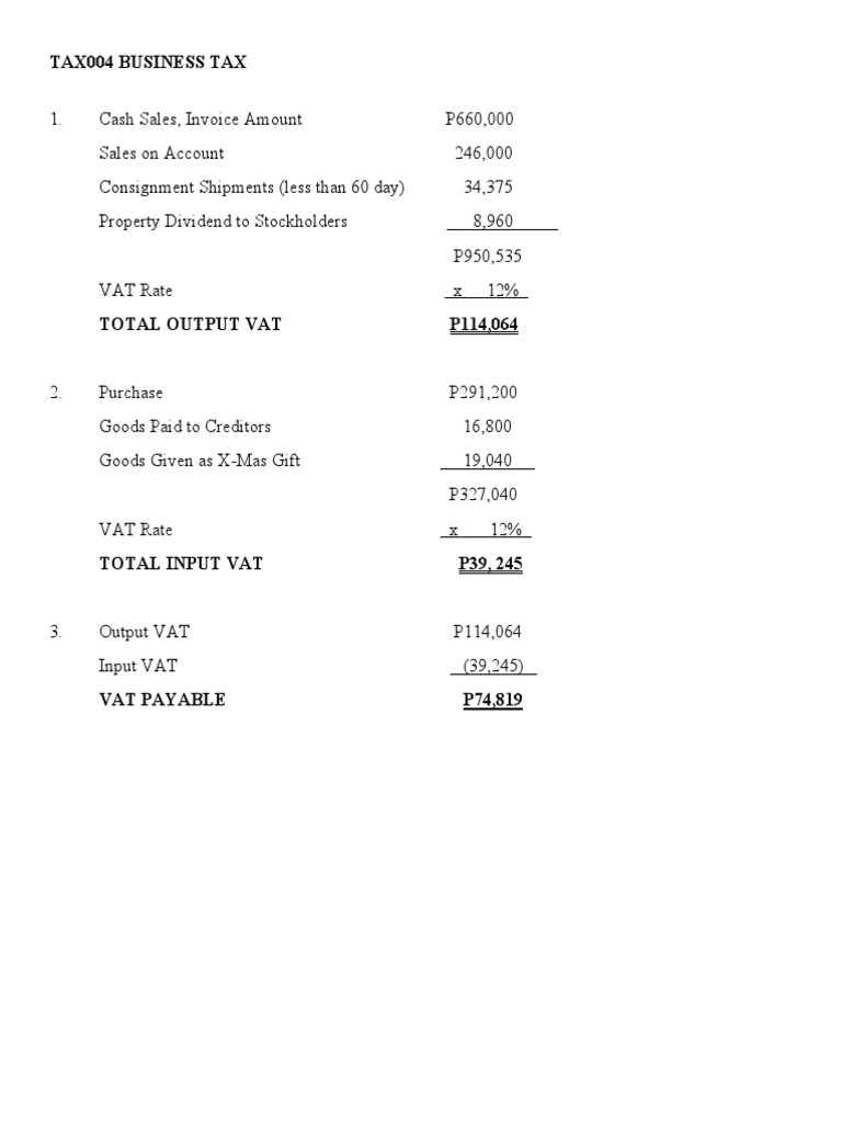 Calculating VAT Payable for a Business Based on Cash Sales, Sales on ...