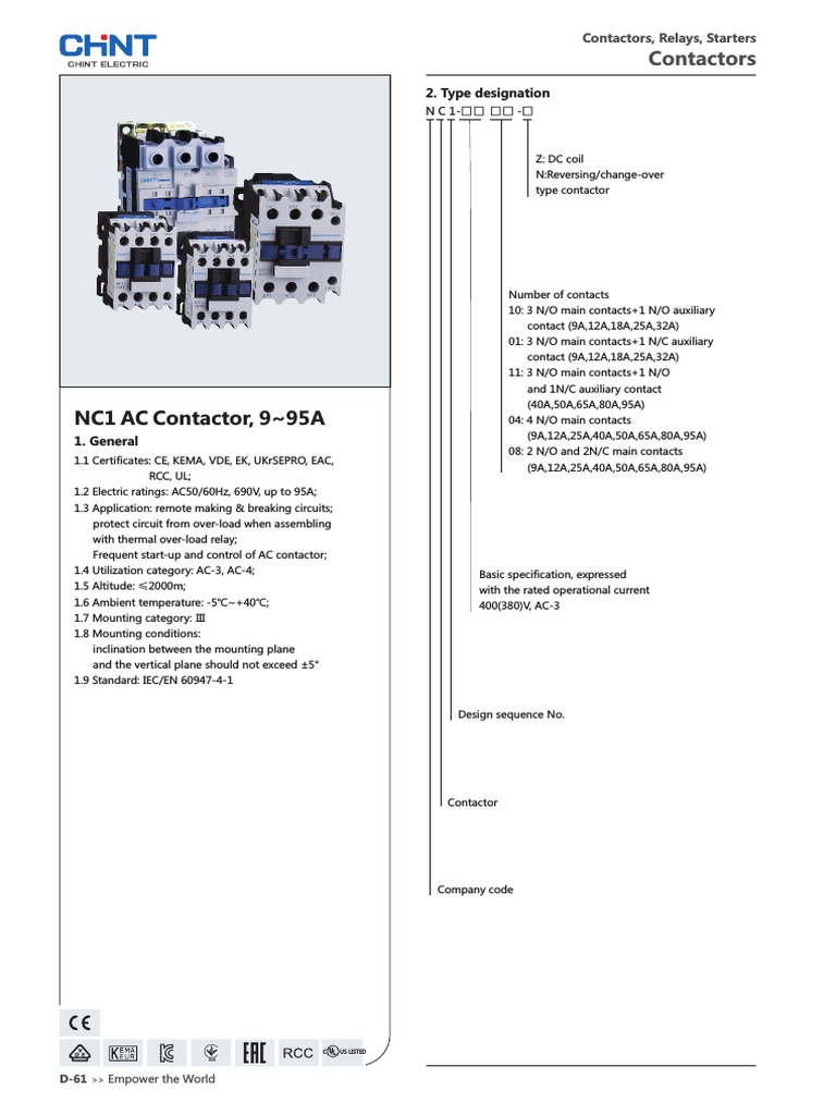 NC1 AC Contactor, 9 95A: Contactors Contactors | PDF | Relay | Machines