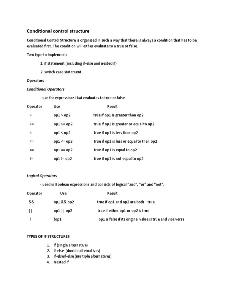 An In-Depth Explanation of Conditional Control Structures in Programming | PDF | Software ...