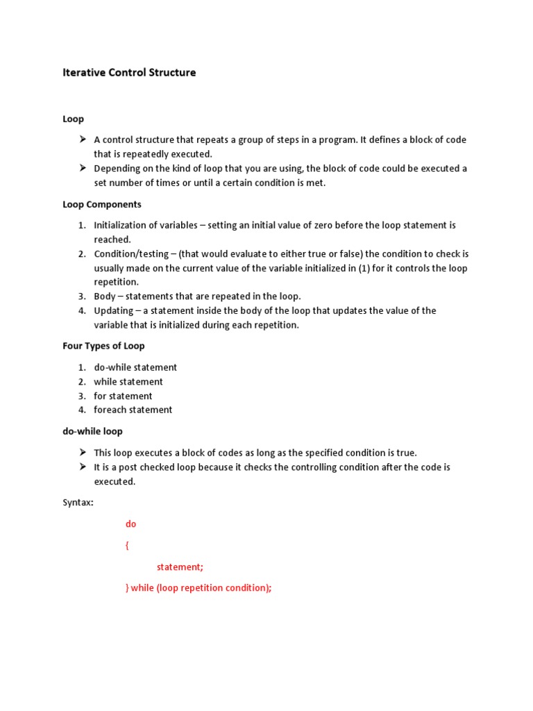 Iterative Control Structure: Do (Statement ) While (Loop Repetition ...