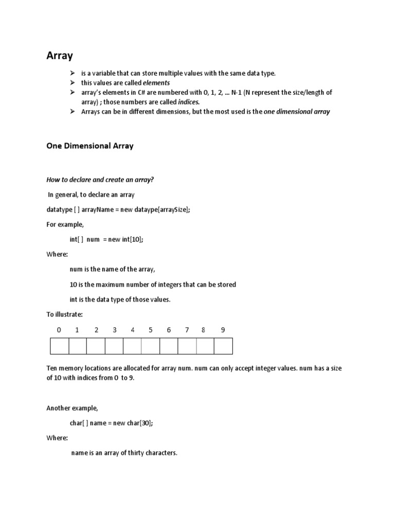 One Dimensional Array Download Free Pdf Array Data Structure Data Type 
